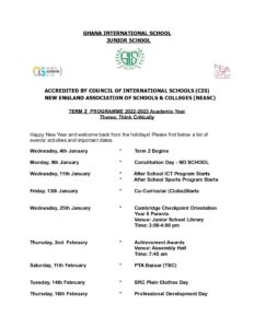 Junior School Term 2 2022-2023 Calendar | GIS